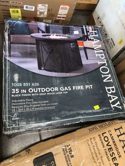 Hampton Bay 35 in. W x 26 in. H Round Steel Propane Fire Pit Table with ...