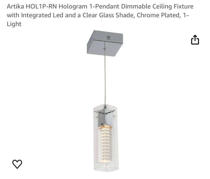 Artika HOL1P-RN Hologram 1-Pendant Dimmable Ceiling Fixture with ...