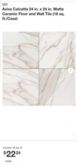 Approximately 12 Cases of MSI Aviva Calcatta 24 in. x 24 in. Matte ...
