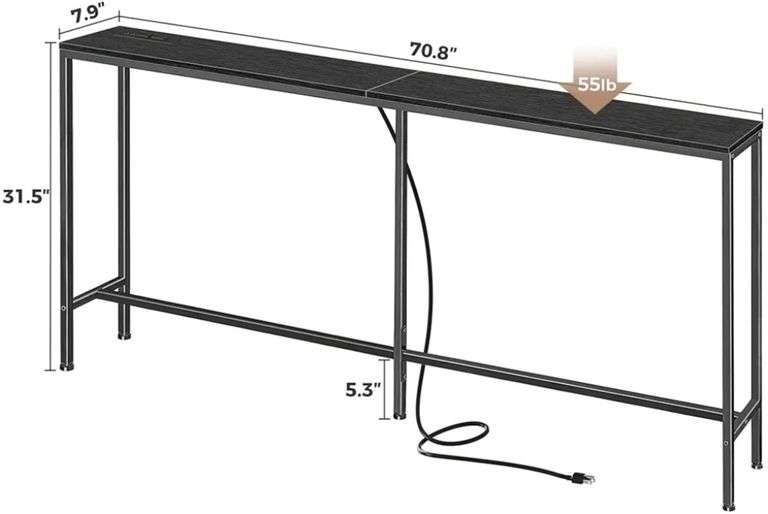 SUPERJARE 70 Inch Console Table with Outlet, Sofa Table with Charging ...