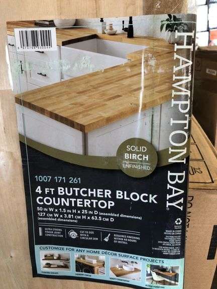 Hampton Bay 4 ft. L x 25 in. D Unfinished Birch Solid Wood Butcher ...