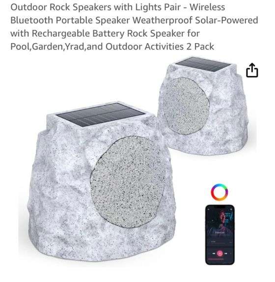 Outdoor Rock Speakers with Lights Pair - Wireless Bluetooth Portable ...