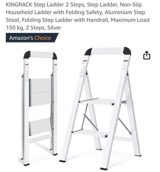 KINGRACK Step Ladder 2 Steps, Step Ladder, Non-Slip Household Ladder ...
