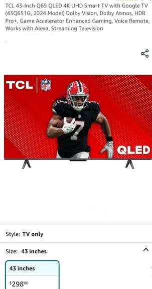 TCL 43-Inch Q65 QLED 4K UHD Smart TV with Google TV (43Q651G, 2024 ...