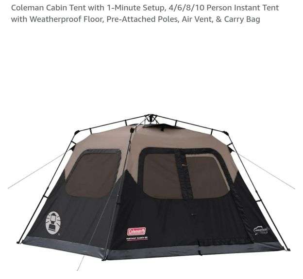 Coleman Cabin Tent with 1-Minute Setup, 6 Person Instant Tent with ...