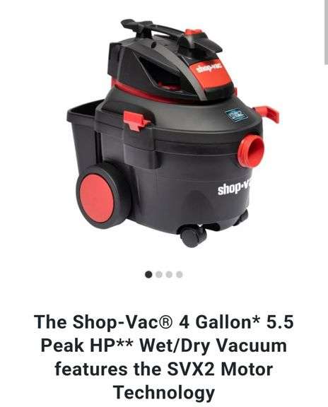 Read! The Shop-Vac® 4 Gallon* 5.5 Peak HP** Wet/Dry Vacuum features the ...