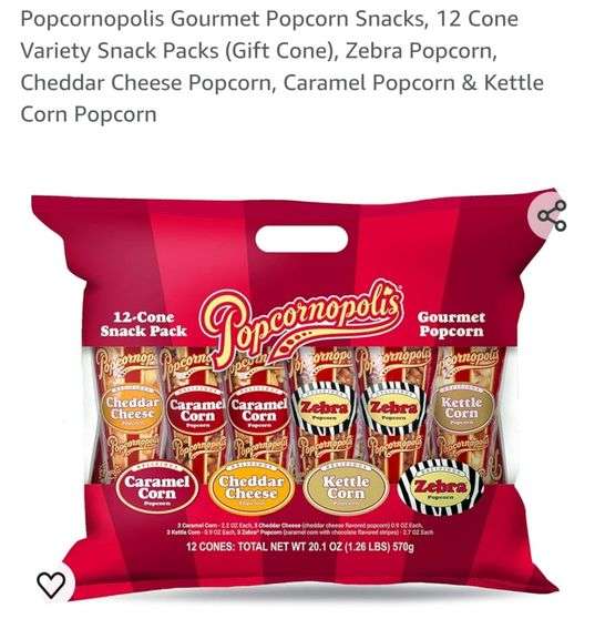 2pk Popcornopolis Gourmet Popcorn Snacks, 12 Cone Variety Snack Packs ...
