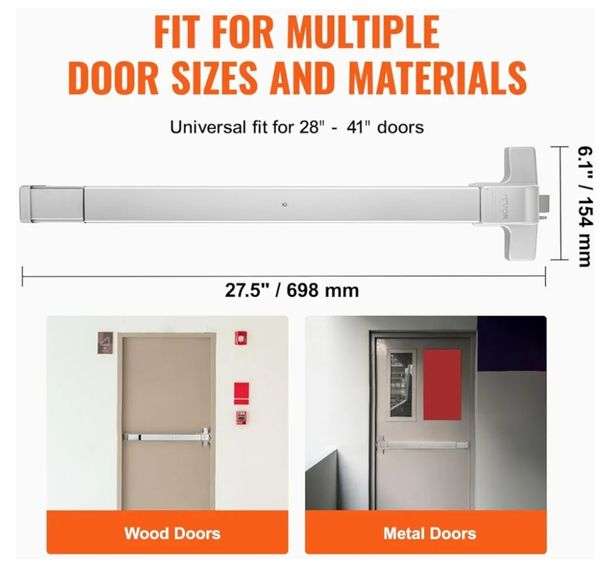 VEVOR Push Bar Door Locks, Carbon Steel Panic Bars for Exit Doors, with ...