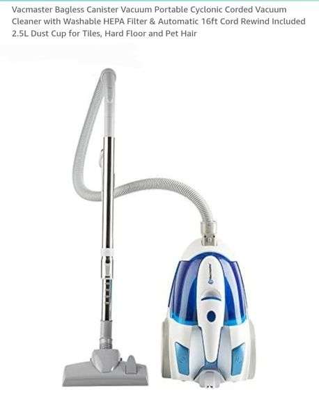 Vacmaster Bagless Canister Vacuum Portable Cyclonic Corded Vacuum ...
