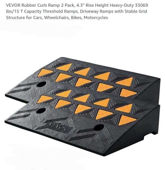 VEVOR Rubber Curb Ramp 2 Pack, 4.3" Rise Height Heavy-Duty 33069 lbs/15 ...