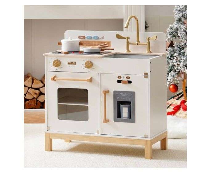 ROBOTIME Toddler Kitchen Set, Wooden Kids Kitchen Playset with Real ...