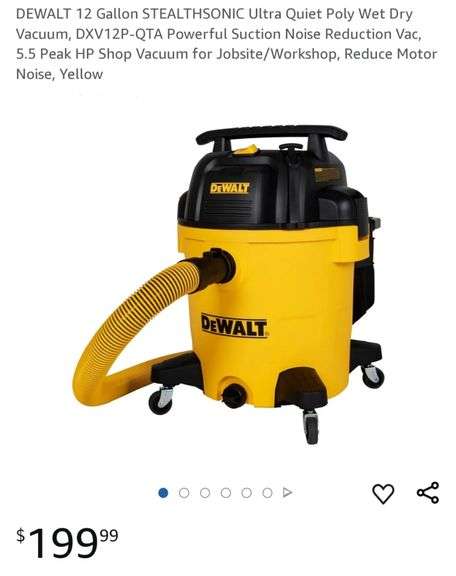 DEWALT 12 Gallon STEALTHSONIC Ultra Quiet Poly Wet Dry Vacuum, DXV12P-QTA Powerful Suction Noise ...