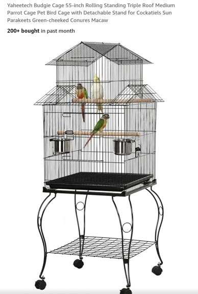 Yaheetech Budgie Cage 55-inch Rolling Standing Triple Roof Medium ...