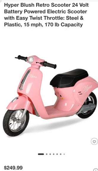 Hyper Blush Retro Scooter 24 Volt Battery Powered Electric Scooter with ...