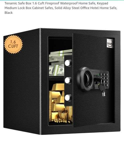 Tenamic Safe Box 1.6 Cuft Fireproof Waterproof Home Safe, Keypad Medium ...