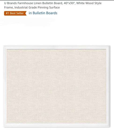 U Brands Farmhouse Linen Bulletin Board, 40"x30", White Wood Style ...