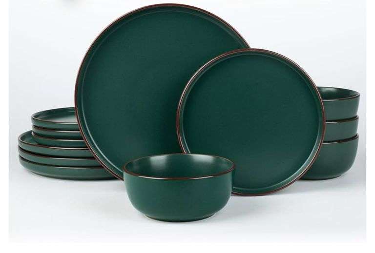 Famiware Mercury Plates and Bowls Sets, 12 Pieces Stoneware Dinnerware ...