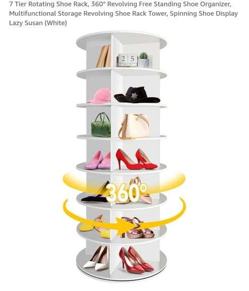LISGODTO 7 Tier Rotating Shoe Rack, 360° Revolving Free Standing Shoe ...