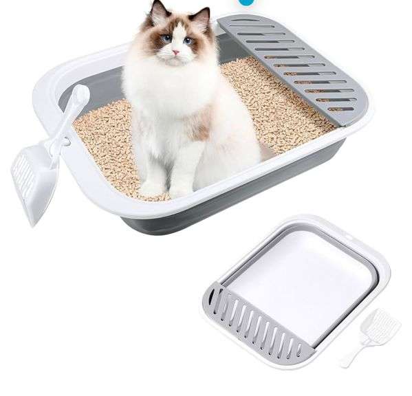 (4) Cat Litter Box for Travel, 18"×14" Grey Small Litter Box for Open ...