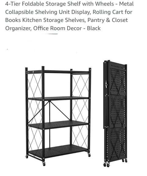 READ!! 4-Tier Foldable Storage Shelf with Wheels - Metal Collapsible ...