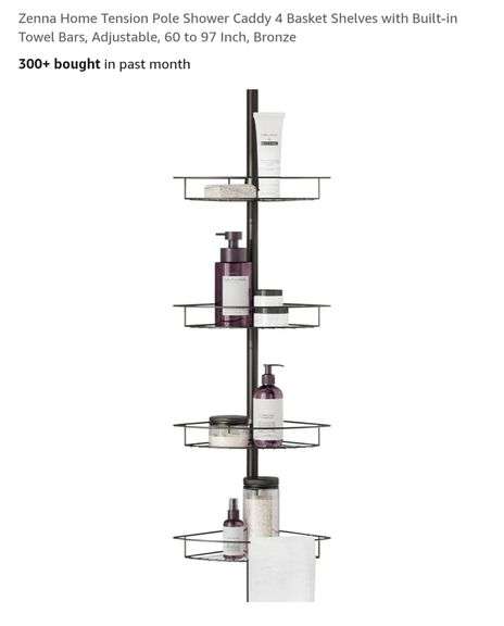 Zenna Home Tension Pole Shower Caddy 4 Basket Shelves with Built-in ...