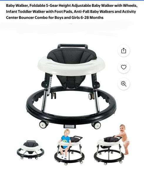 Baby Walker, Foldable 5-Gear Height Adjustable Baby Walker with Wheels ...