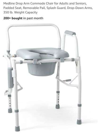 Medline Drop Arm Commode Chair for Adults and Seniors, Padded Seat ...
