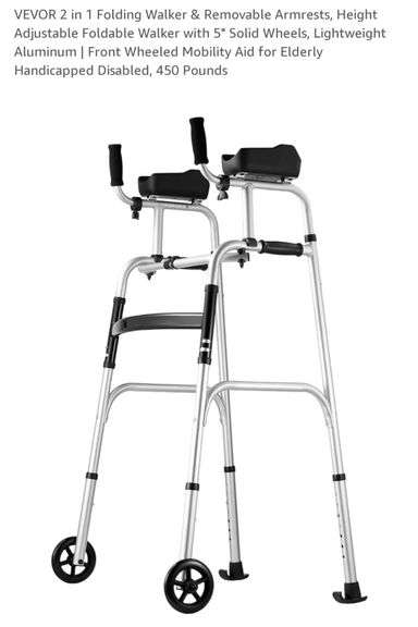 VEVOR 2 in 1 Folding Walker & Removable Armrests, Height Adjustable ...