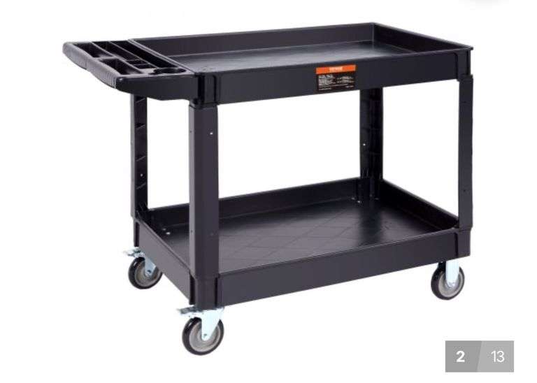 VEVOR Utility Service Cart, 2 Shelf 550LBS Heavy Duty Plastic Rolling ...