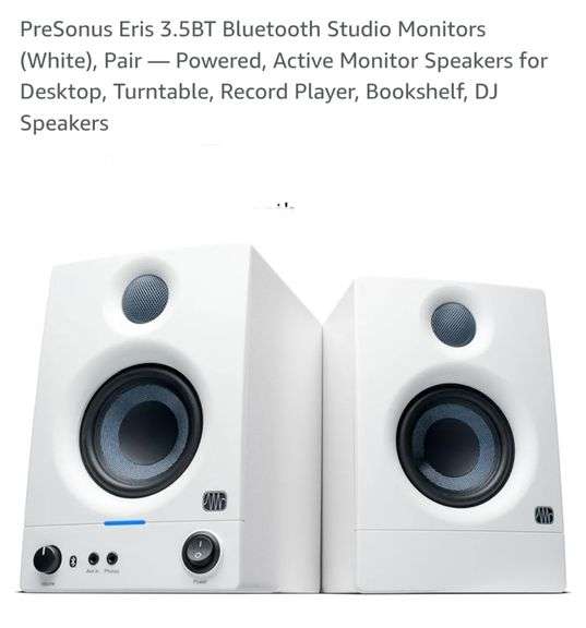 PreSonus Eris 3.5BT Bluetooth Studio Monitors (White), Pair — Powered, Active Monitor Speakers ...