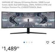 SAMSUNG 49” Odyssey G9 Gaming Monitor, 1000R Curved Screen, QLED, Dual ...