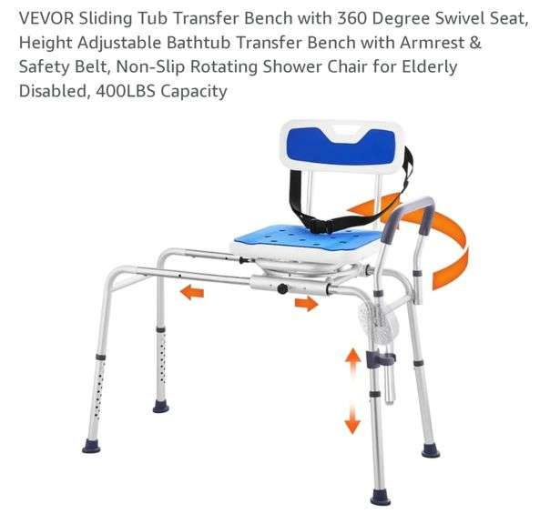 VEVOR Sliding Tub Transfer Bench with 360 Degree Swivel Seat, Height ...