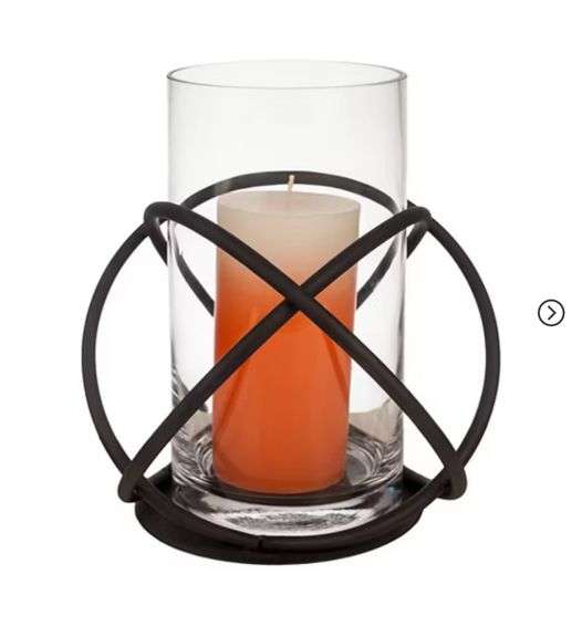 Metal & Glass Single Candle Holder Black - Danya B: Iron Orbits Design, Pillar Support, Rustic ...