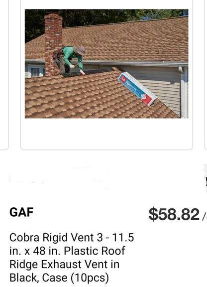 GAF Cobra Rigid Vent 3 - 11.5 in. x 48 in. Plastic Roof Ridge Exhaust ...