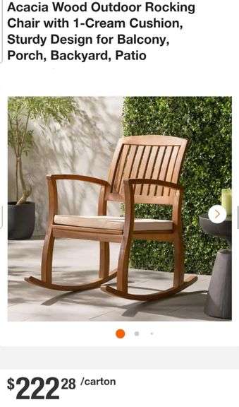Acacia Wood Outdoor Rocking Chair with 1-Cream Cushion, Sturdy Design ...