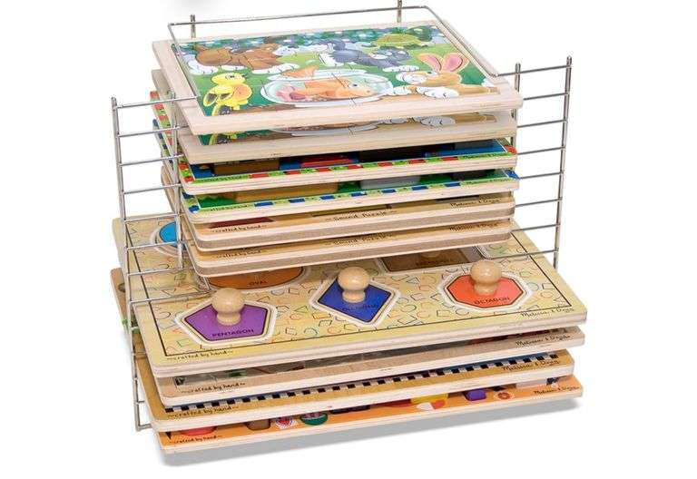 Melissa & Doug Deluxe Metal Wire Puzzle Storage Rack for 12 Small and ...