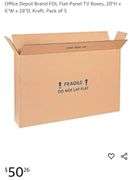 Office Depot Brand FOL Flat-Panel TV Boxes, 20"H x 6"W x 28"D, Kraft ...