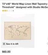 Threshold 72"x48" World Map Linen Wall Tapestry - Lexington Online Auction