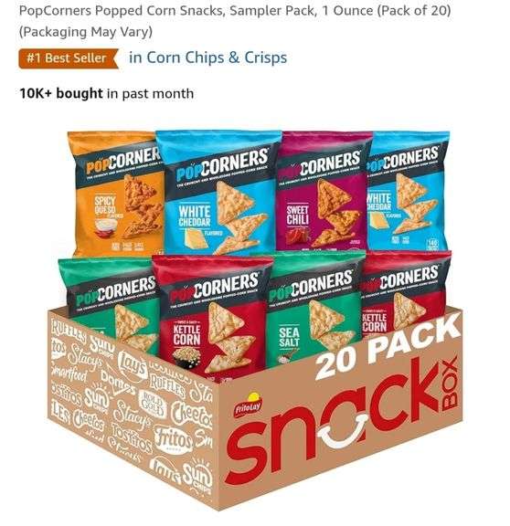 Read! PopCorners Popped Corn Snacks, Sampler Pack, 1 Ounce (Pack of 20 ...