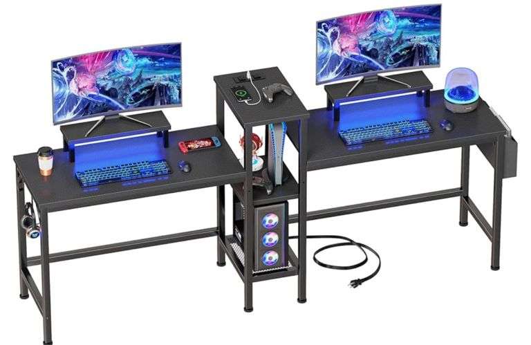 Furologee 2 Person Gaming Desk with LED Lights, 71 Inch Computer Desk ...