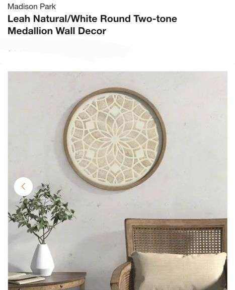 Madison Park Leah Natural/White Round Two-tone Medallion Wall Decor ...