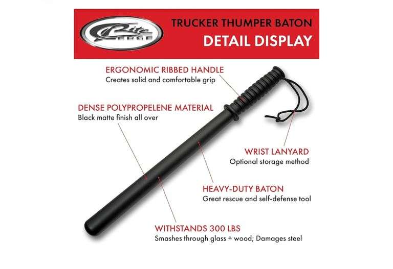 21" Heavy Duty Tire Puncher, Black Polypropylene Baton with Ribbed ...