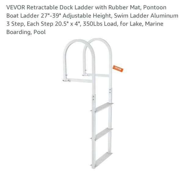 VEVOR Retractable Dock Ladder with Rubber Mat, Pontoon Boat Ladder 27 ...