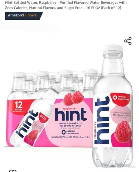 Hint Bottled Water, Raspberry - Purified Flavored Water Beverages with ...