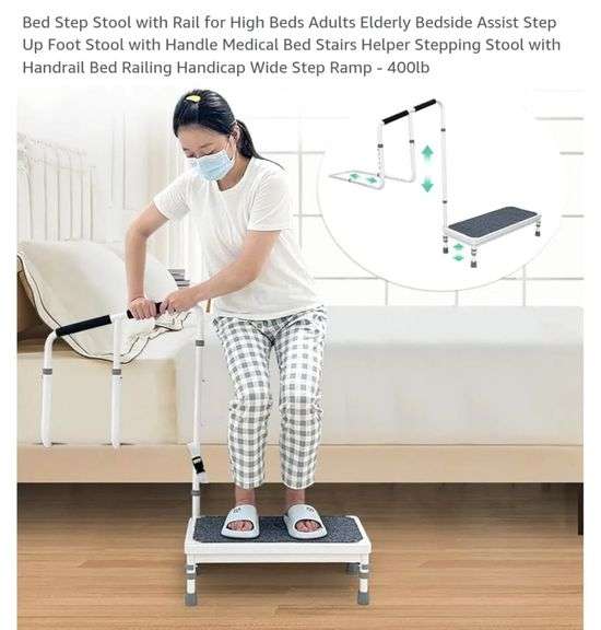 Bed Step Stool with Rail for High Beds Adults Elderly Bedside Assist ...