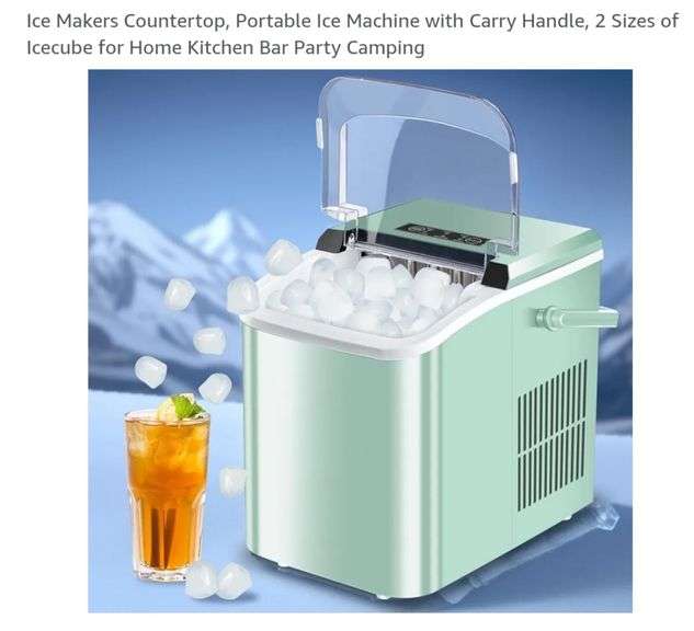 Portable Ice Machine with Carry Handle, 2 Sizes of Icecube - Lexington ...