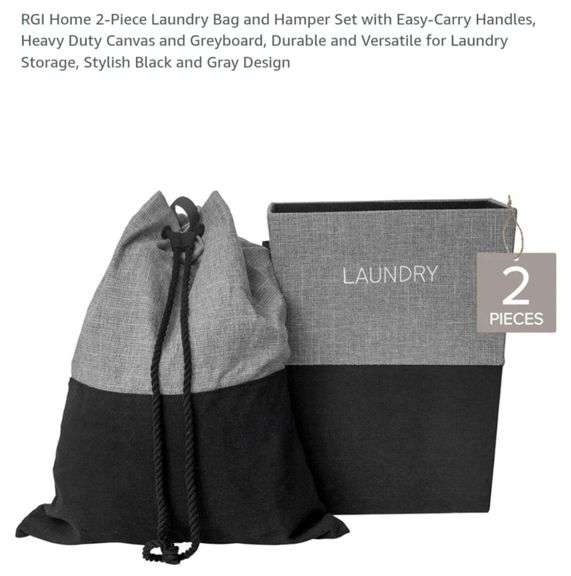 RGI Home 2-Piece Laundry Bag and Hamper Set with Easy-Carry Handles, Heavy Duty Canvas and ...