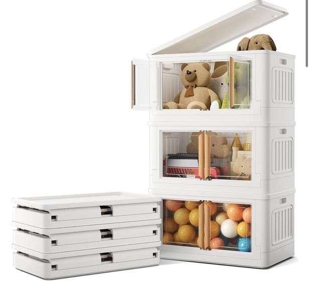 BTGGG Collapsible Storage Bins with Lids - 45 Qt Stackable Storage Bins ...