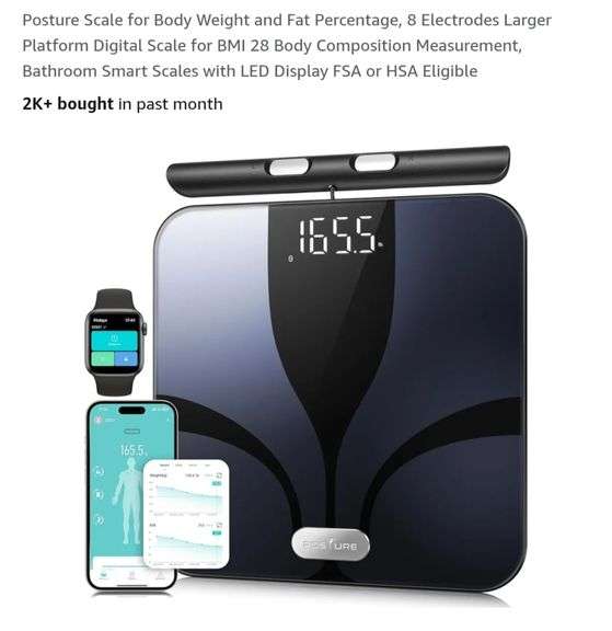 Posture Scale for Body Weight and Fat Percentage, 8 Electrodes Larger Platform Digital Scale for ...