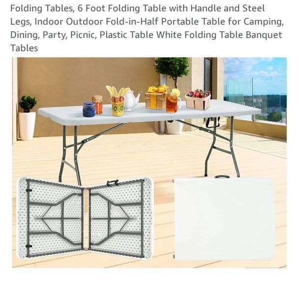 Folding Tables, 6 Foot Folding Table with Handle and Steel Legs, Indoor ...
